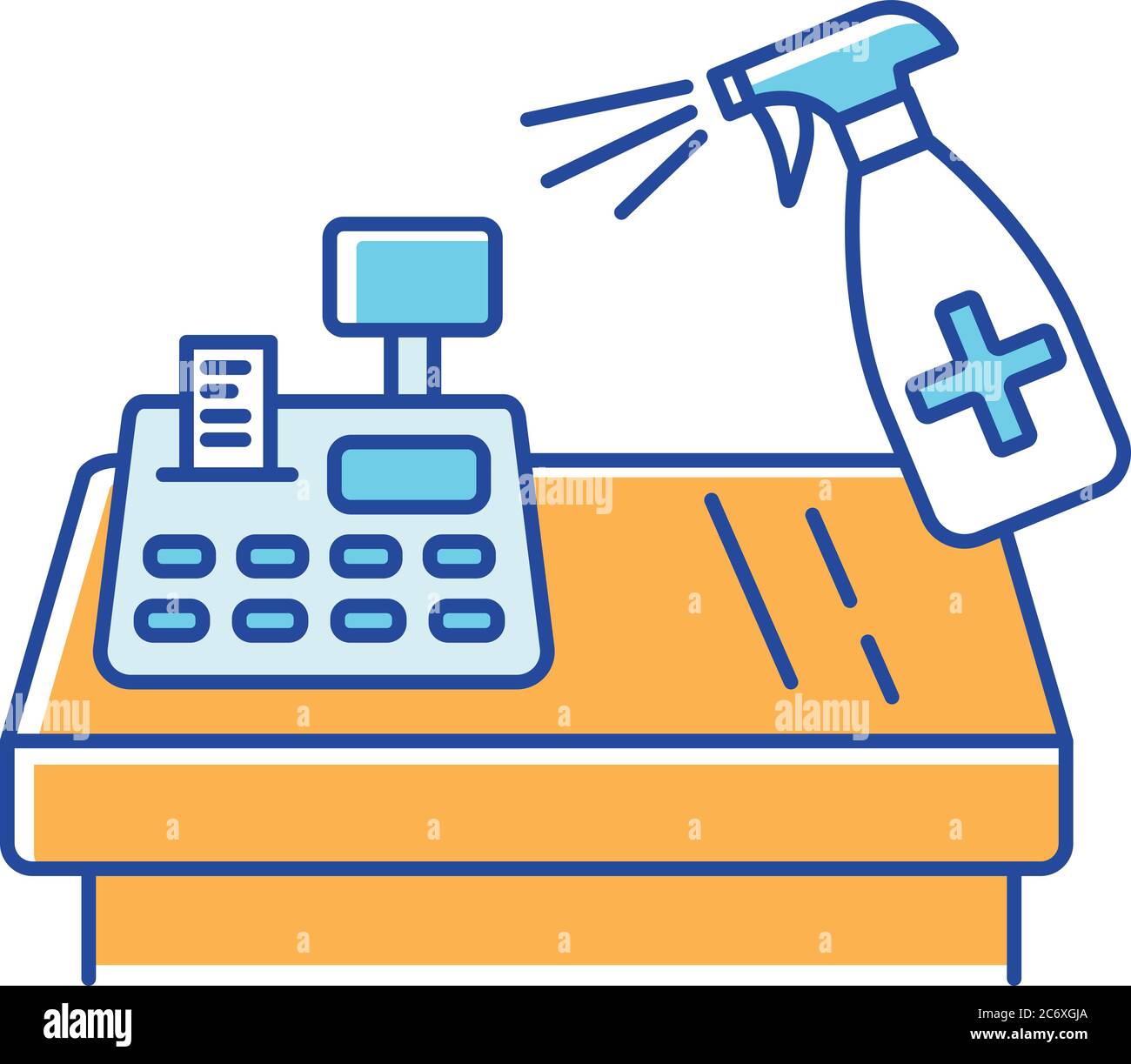 Shop counter disinfection RGB color icon. Public places decontamination ...