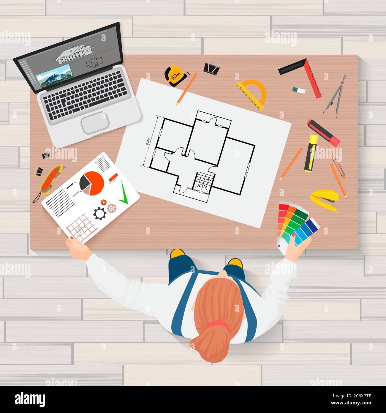 Architect construction engineering planning and creating process with ...