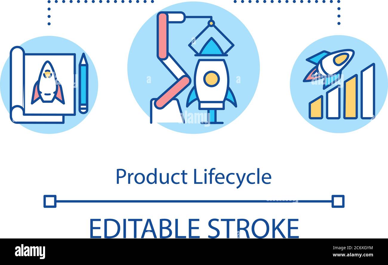 Product lifecycle concept icon. Merchandise launch. Technical modeling ... Product lifecycle concept icon. Merchandise launch. Technical modeling ...