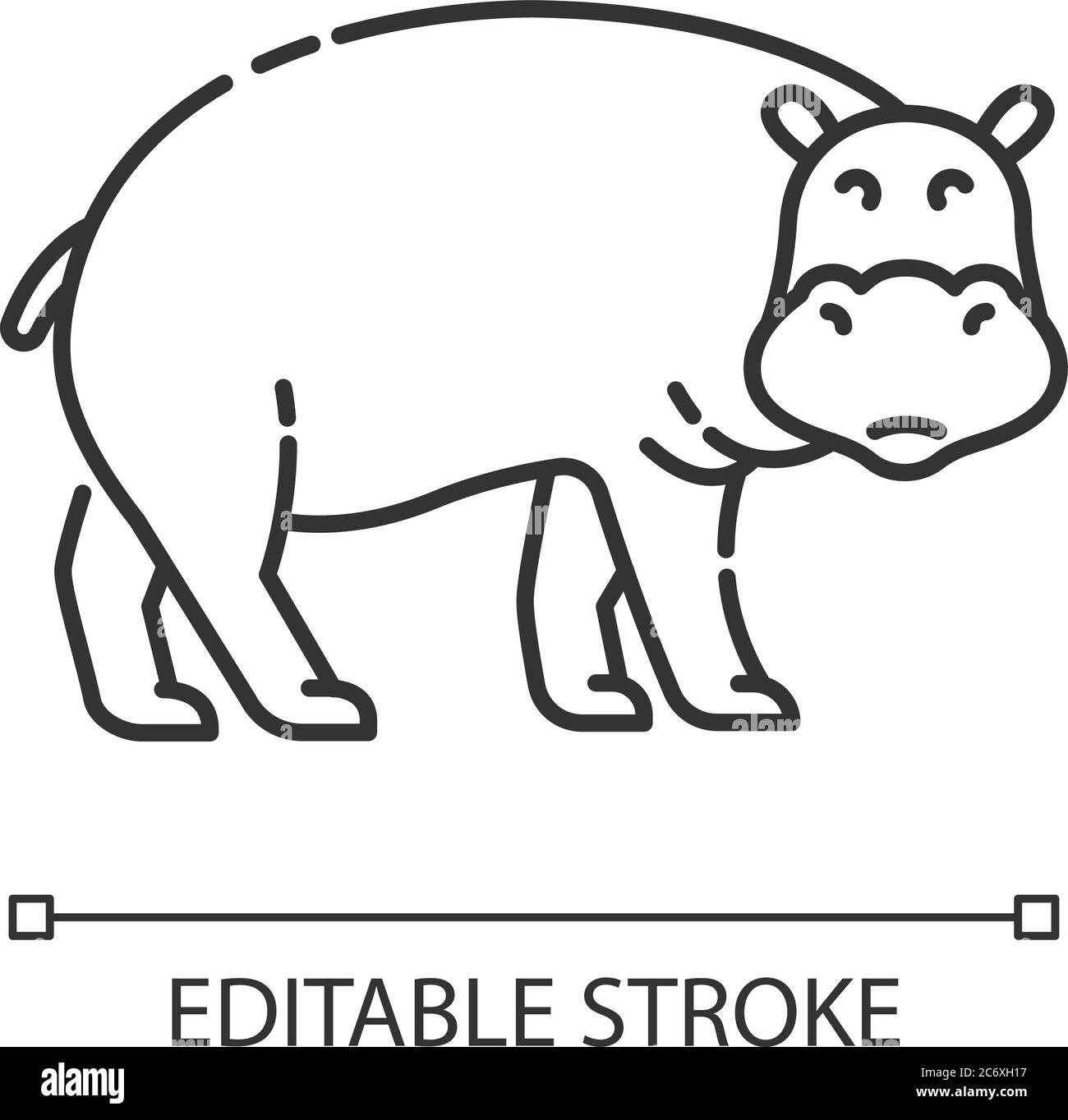Hippo pixel perfect linear icon. Tropical zoo mascot, huge behemoth ...