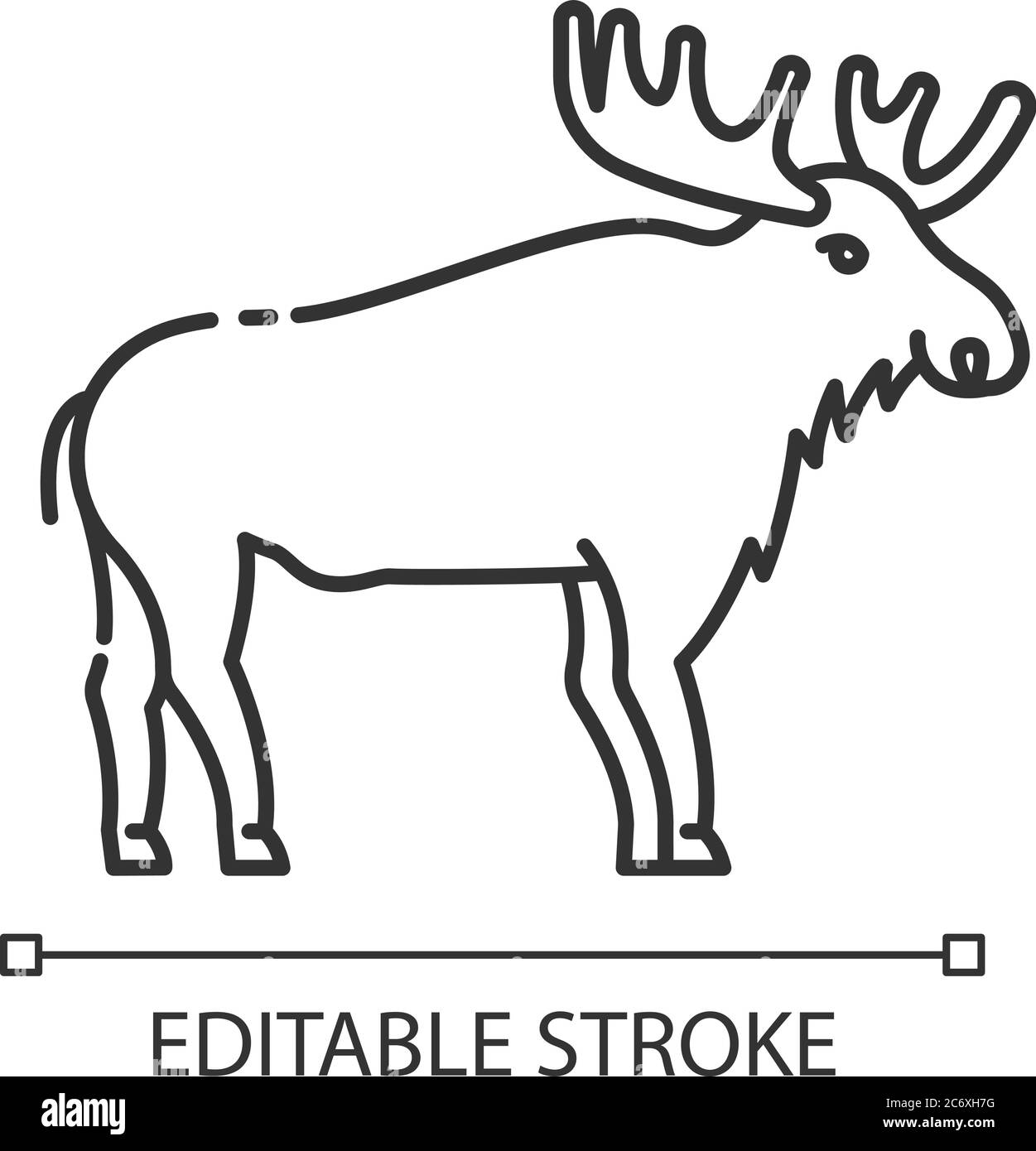 Elk pixel perfect linear icon. Animal with large antlers. American ...