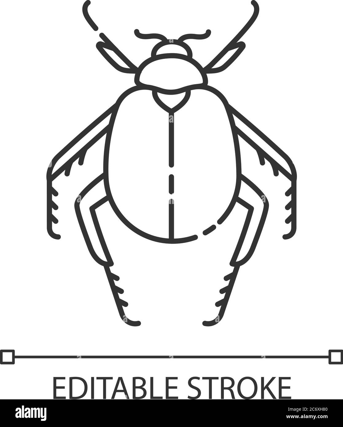 Scarab beetle pixel perfect linear icon. Small arthropod, egyptian bug ...