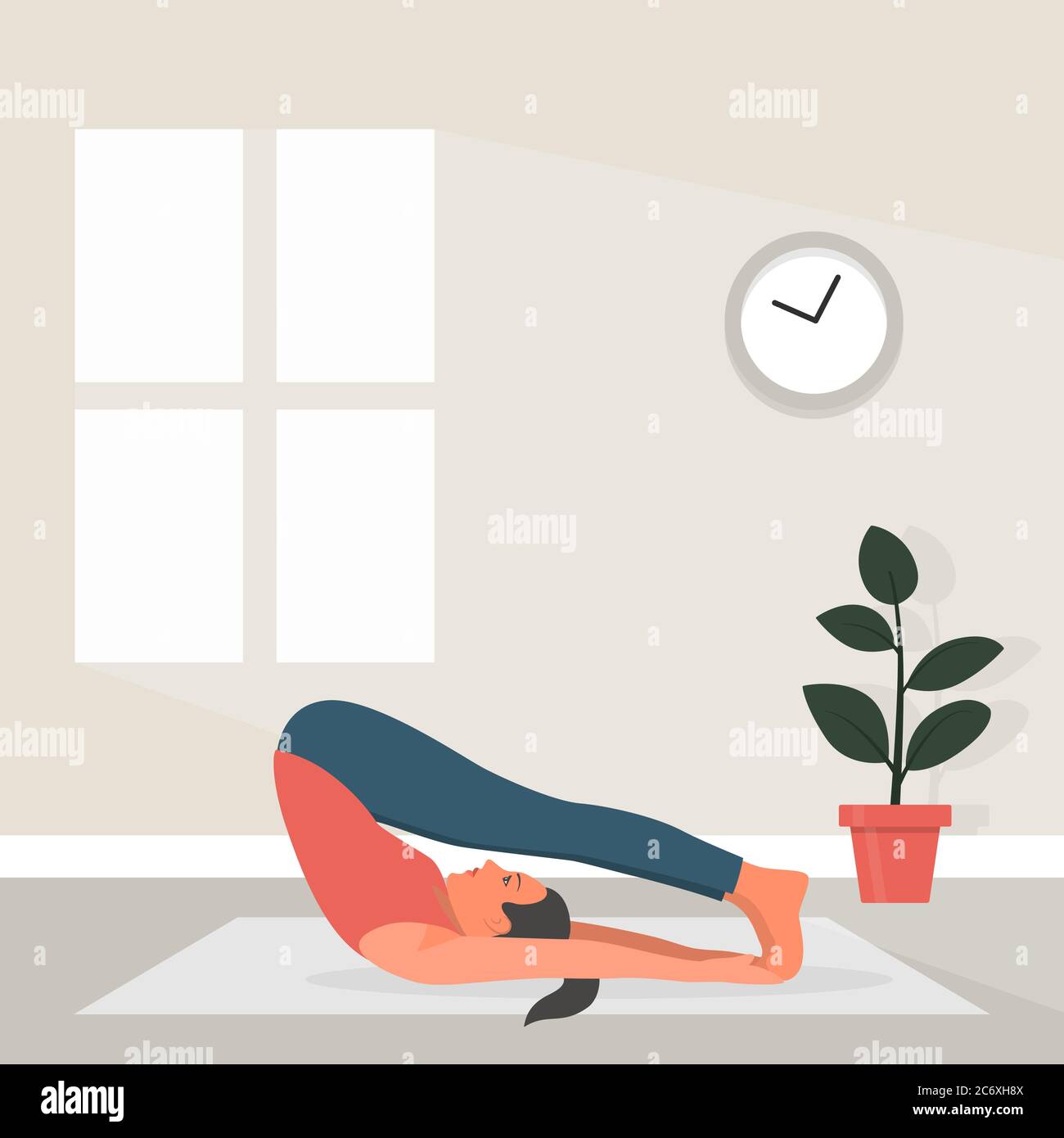 Female Yoga in Flat Style. Vector Illustration of Beautiful Cartoon ...