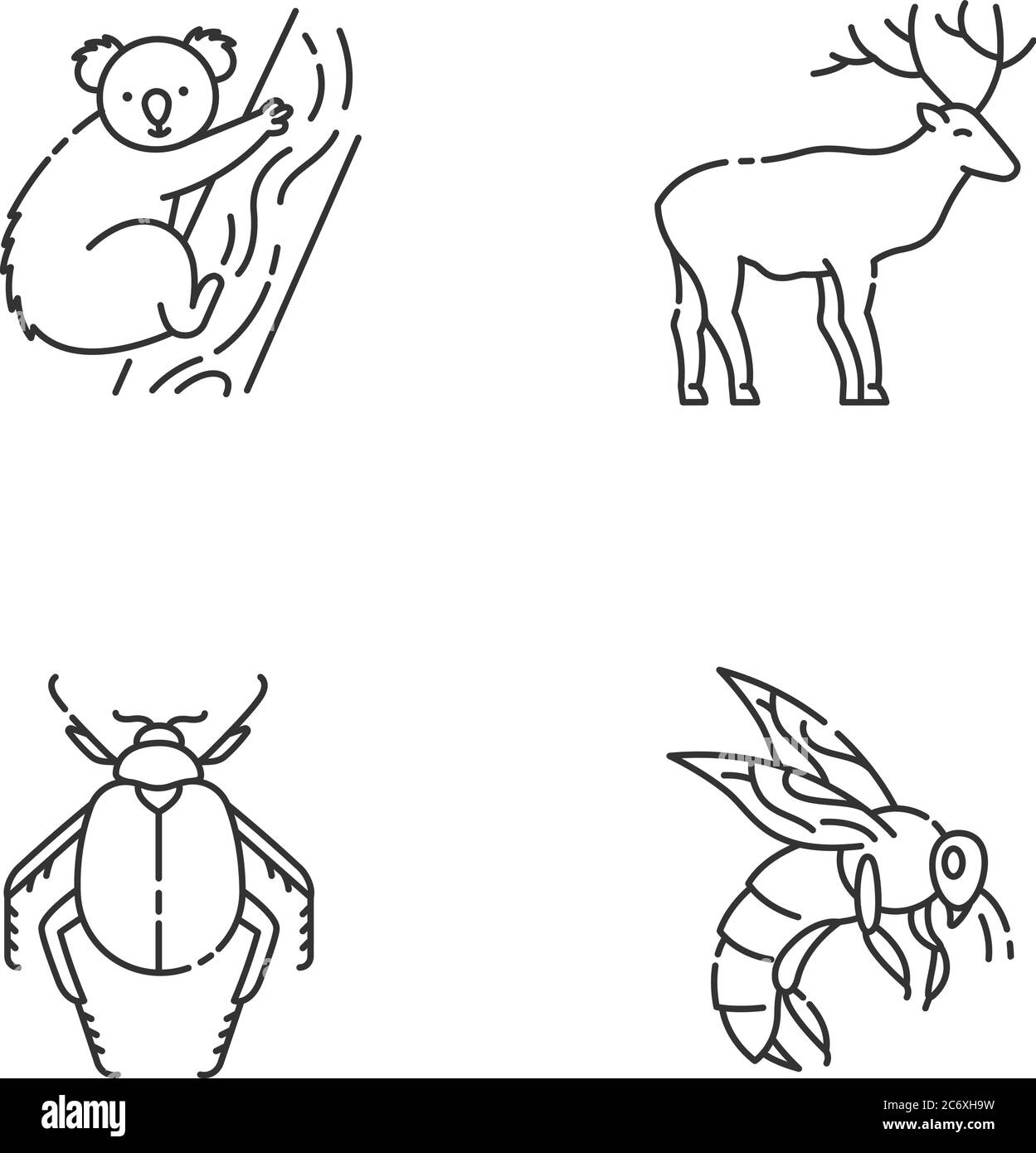 Mammals and insects pixel perfect linear icons set. Koala, forest deer ... Mammals and insects pixel perfect linear icons set. Koala, forest deer ...