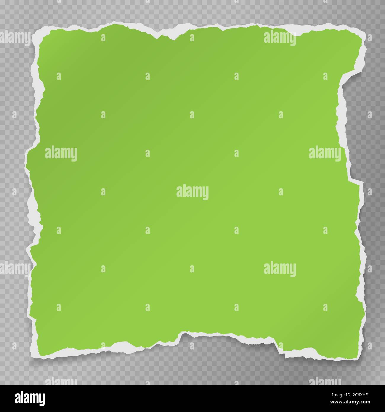 Torn of green note, notebook paper piece stuck on grey squared ...