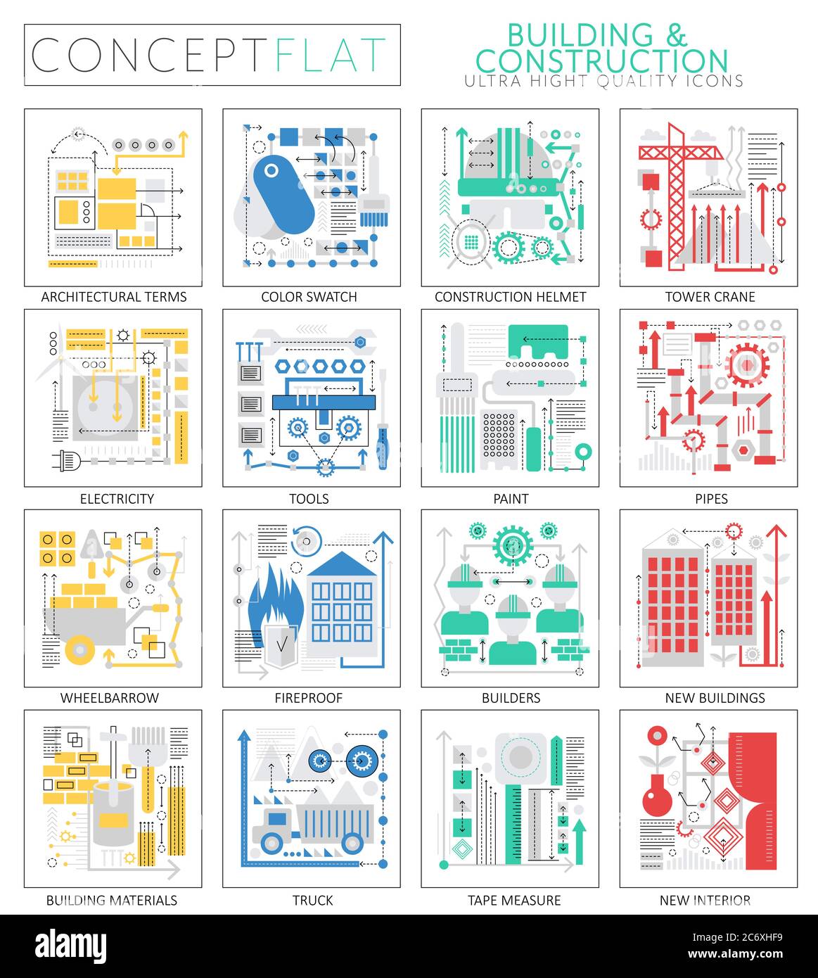 Infographics mini concept building construction tools technology icons ...