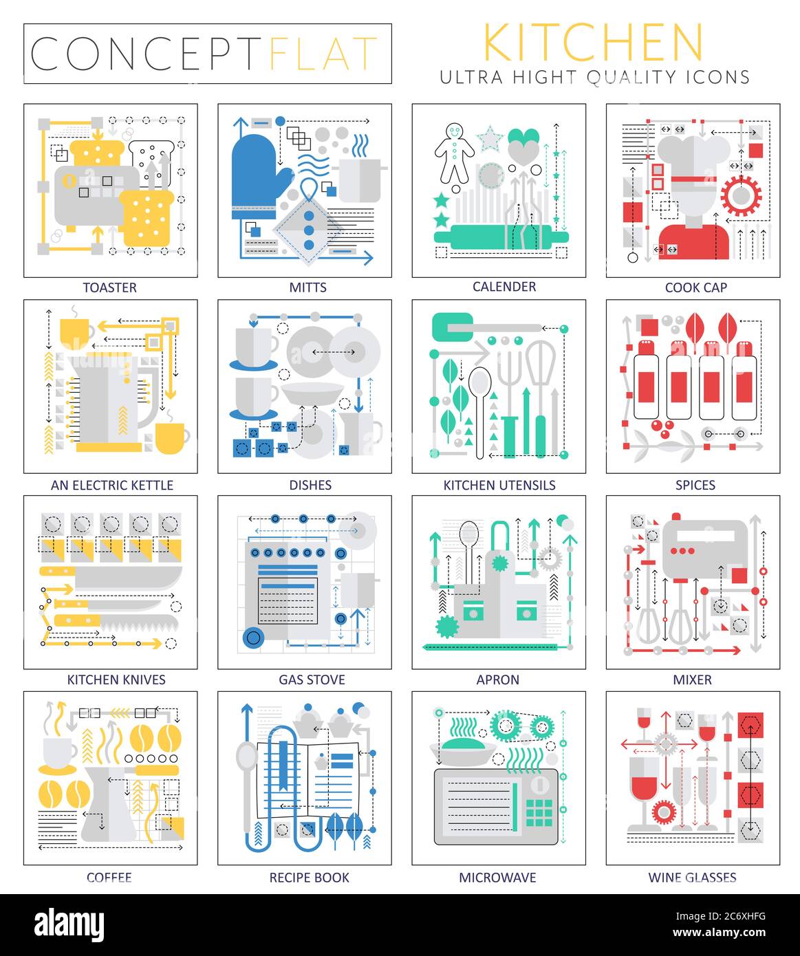 Infographics mini concept Kitchen tools icons for web. Premium quality ...