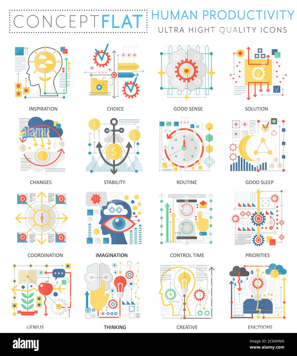 Infographics mini concept Human productivity icons for web. Premium ...