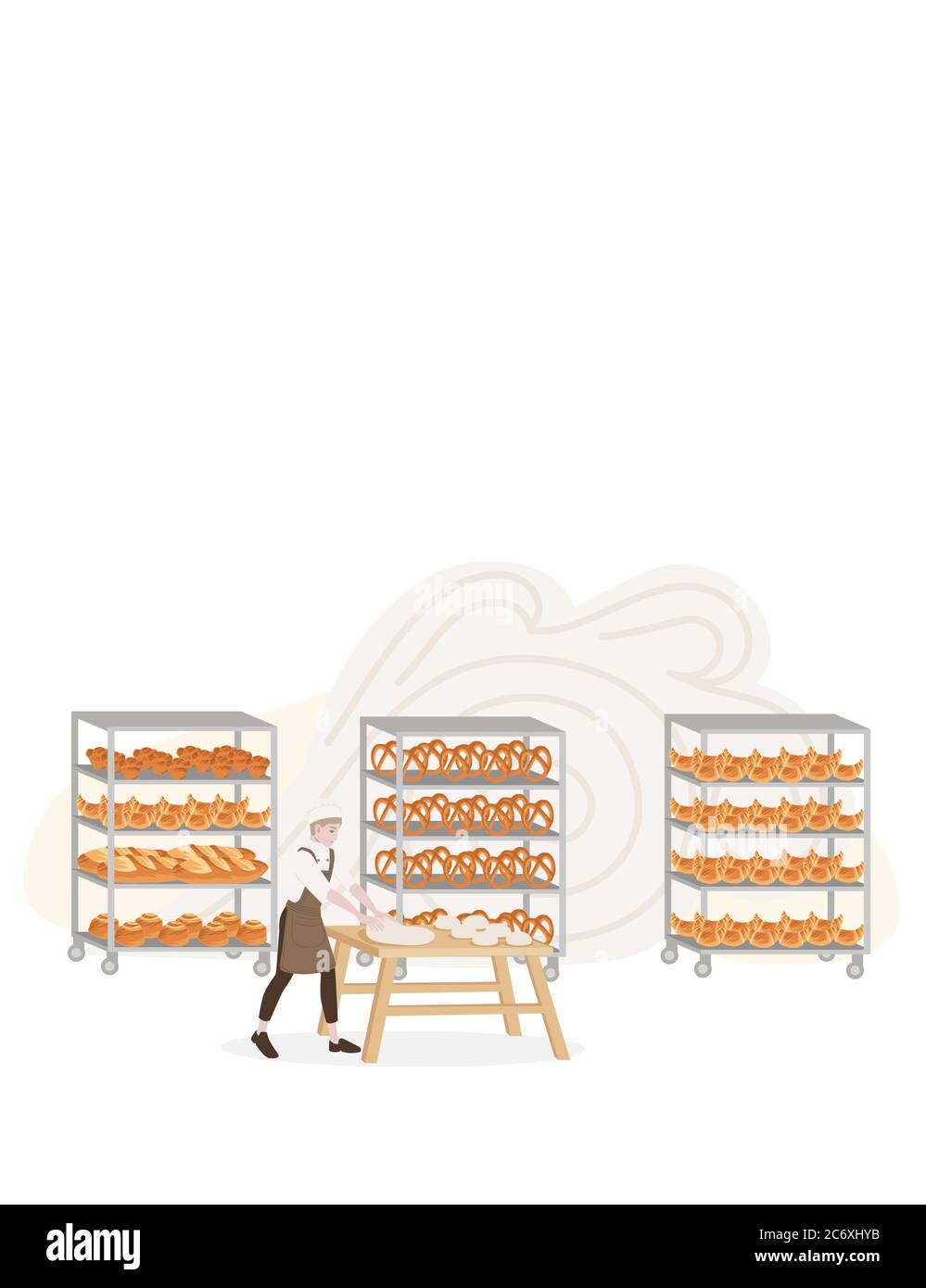 Bakery manufacturer with bread tray professional bakery cartoon ...
