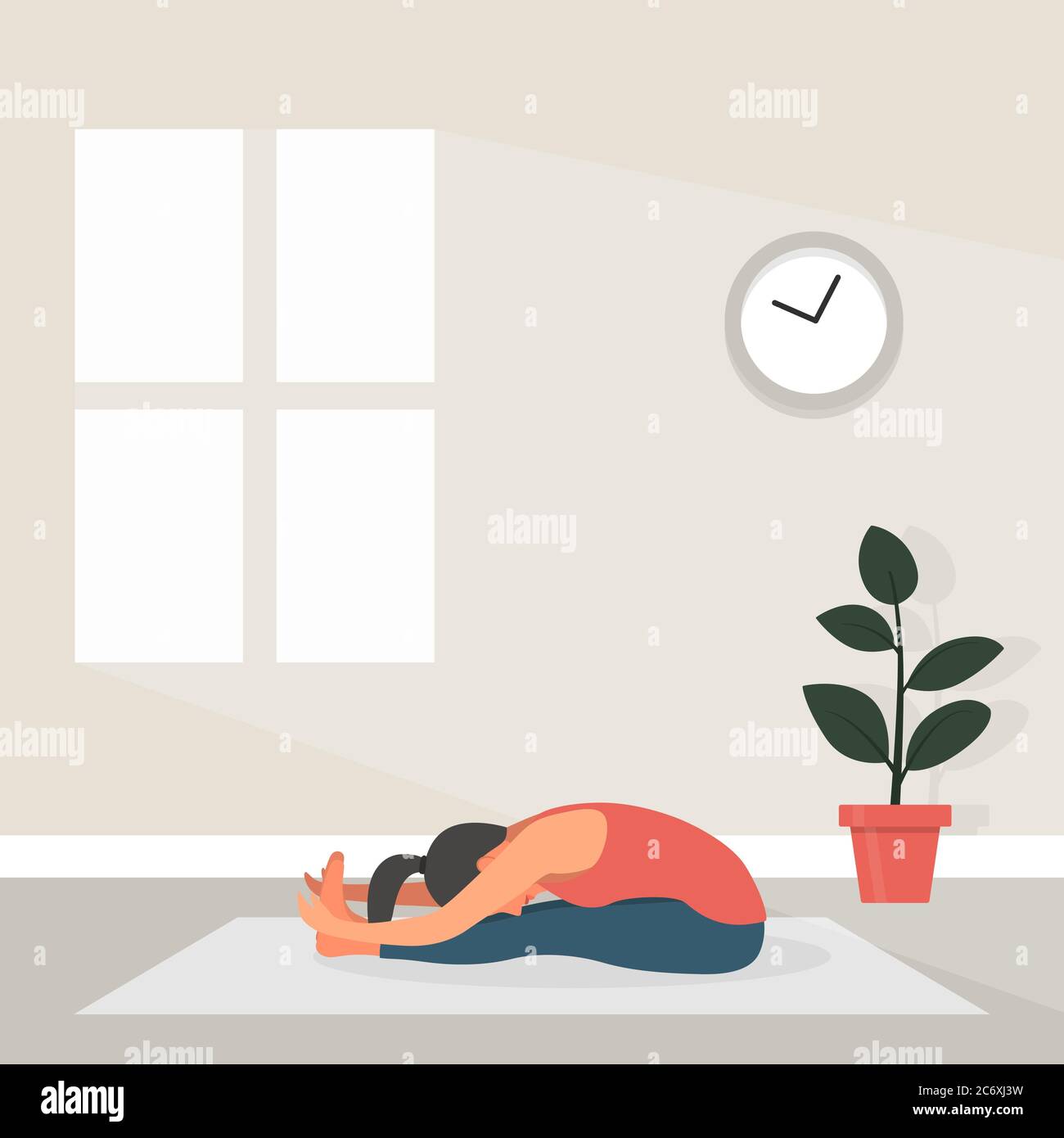 Female Yoga in Flat Style. Vector Illustration of Beautiful Cartoon ...