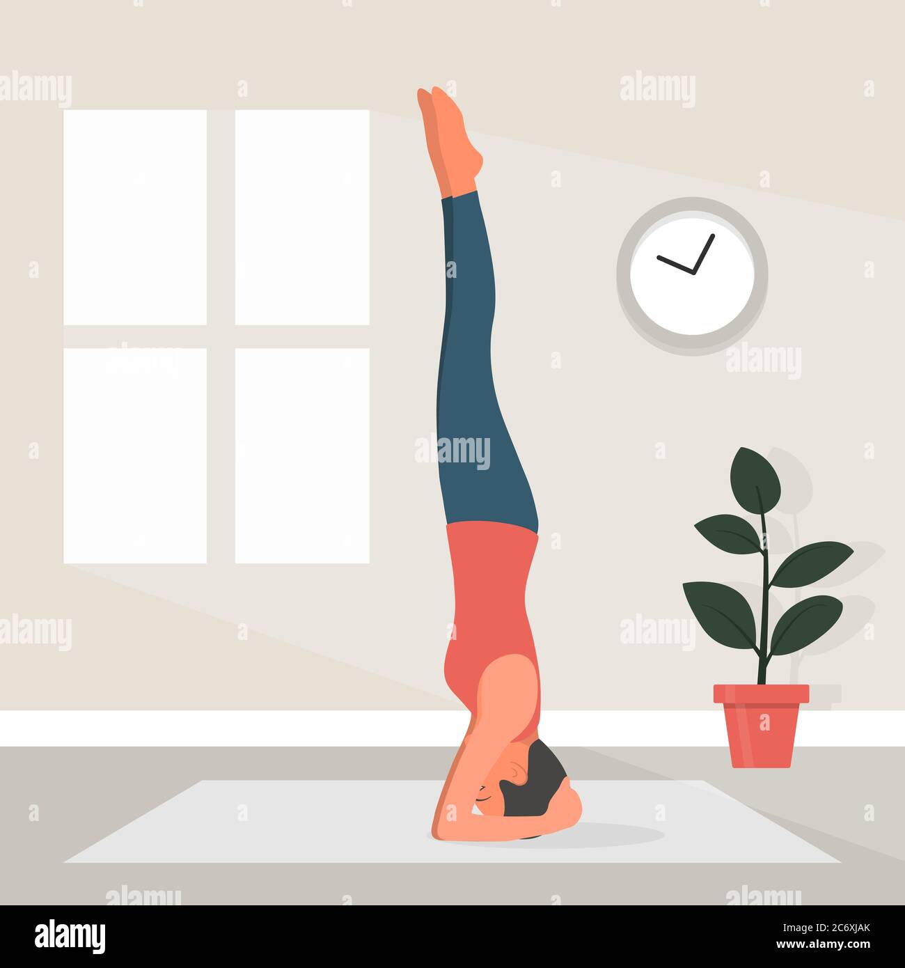 Female Yoga in Flat Style. Vector Illustration of Beautiful Cartoon ...