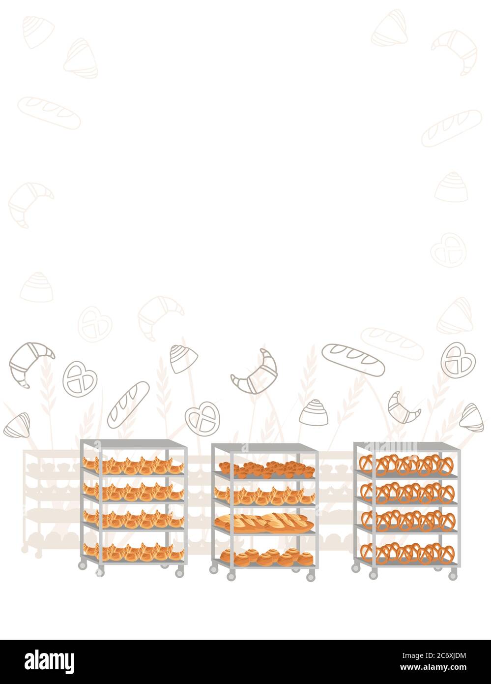 Bakery manufacturer with bread tray professional bakery cartoon ...