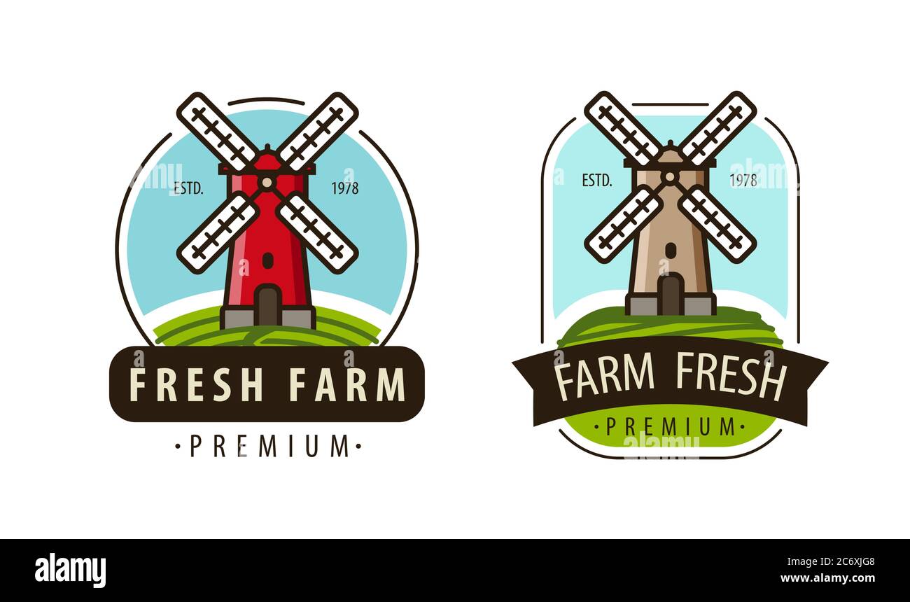 Farm fresh logo or label. Agriculture, windmill vector illustration ...