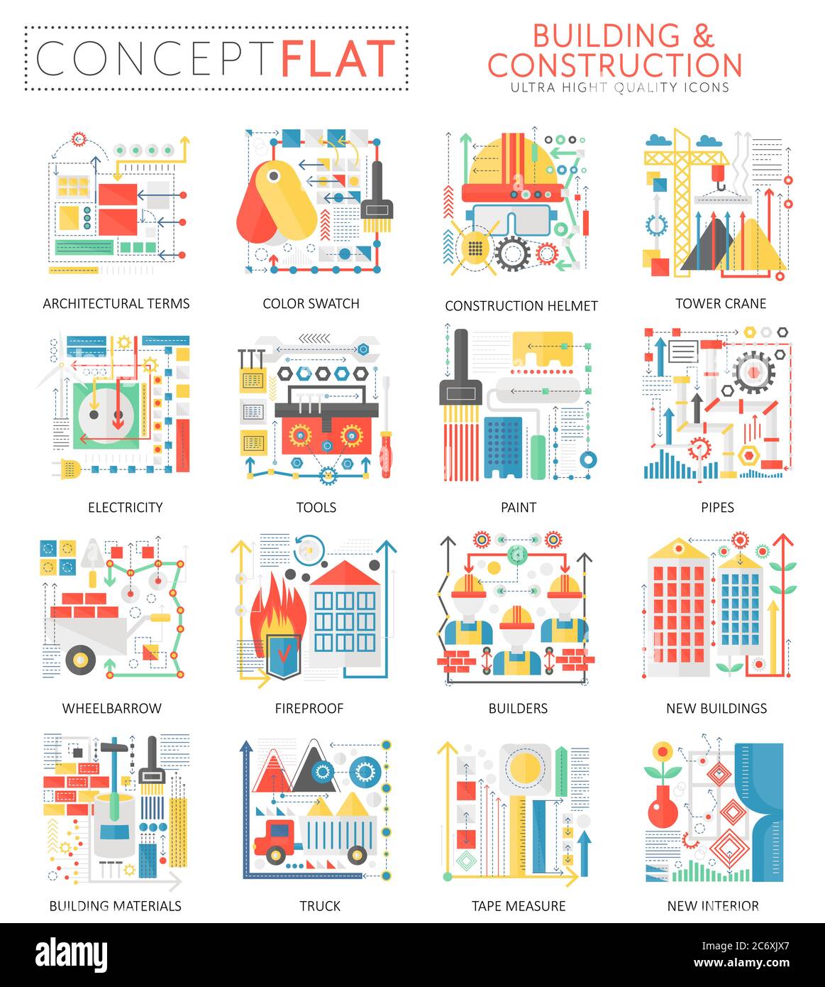 Infographics mini concept building construction tools icons for web ...