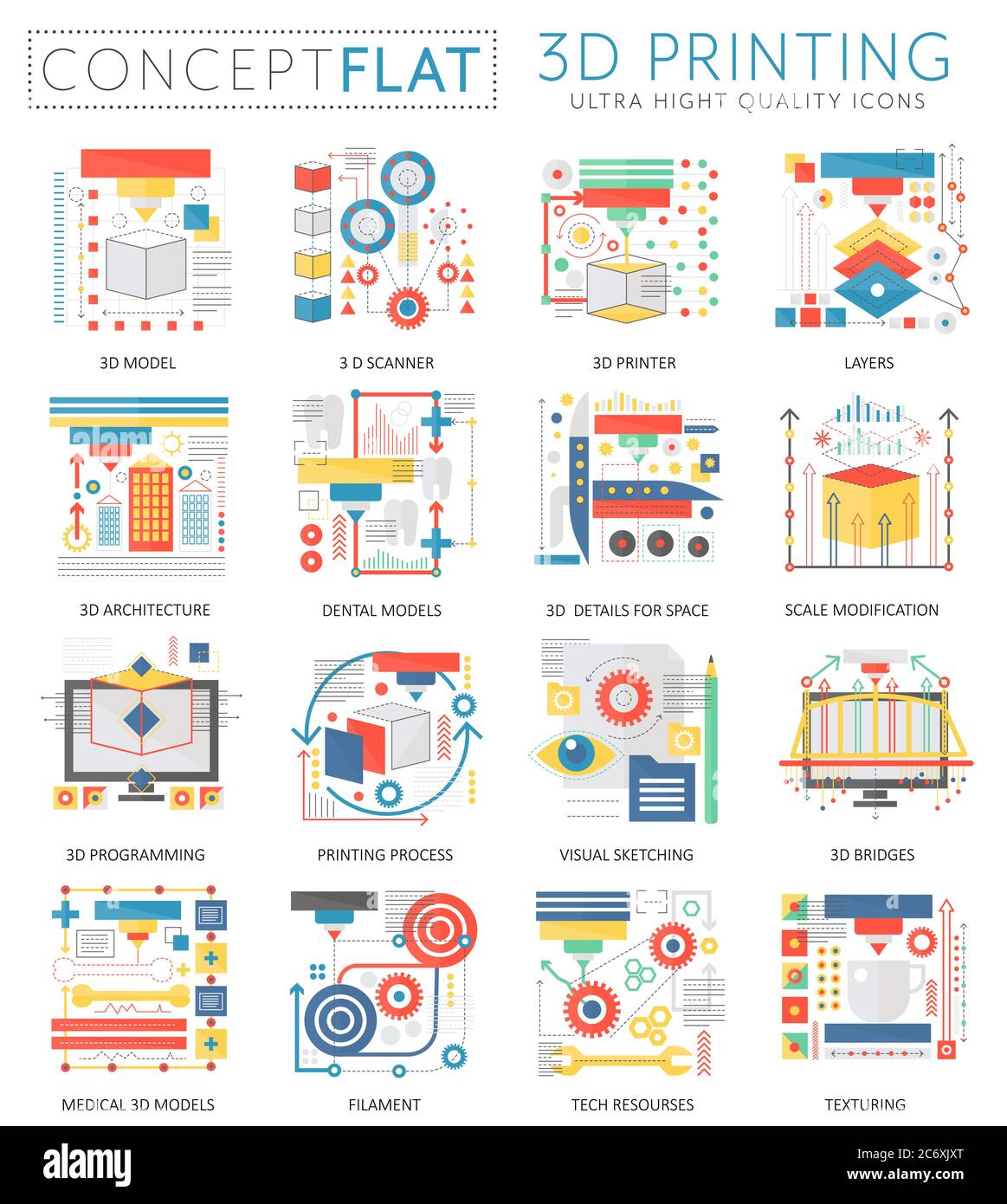 Infographics mini concept 3d printing technology icons for web. Premium ...