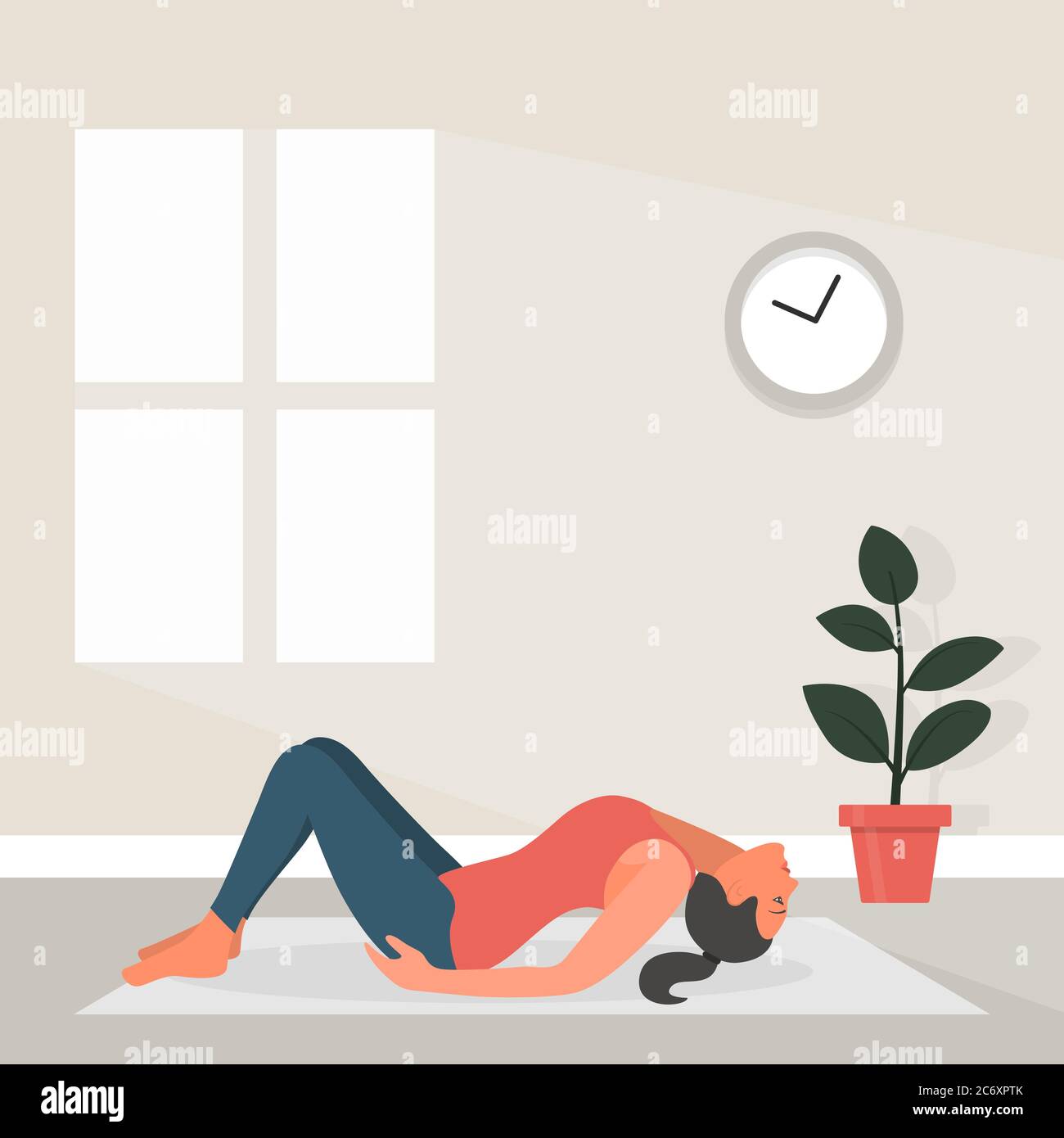 Female Yoga in Flat Style. Vector Illustration of Beautiful Cartoon ...