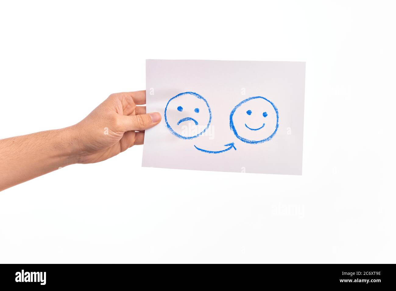 Cardboard banner with sad and happy face, depression problems over ...