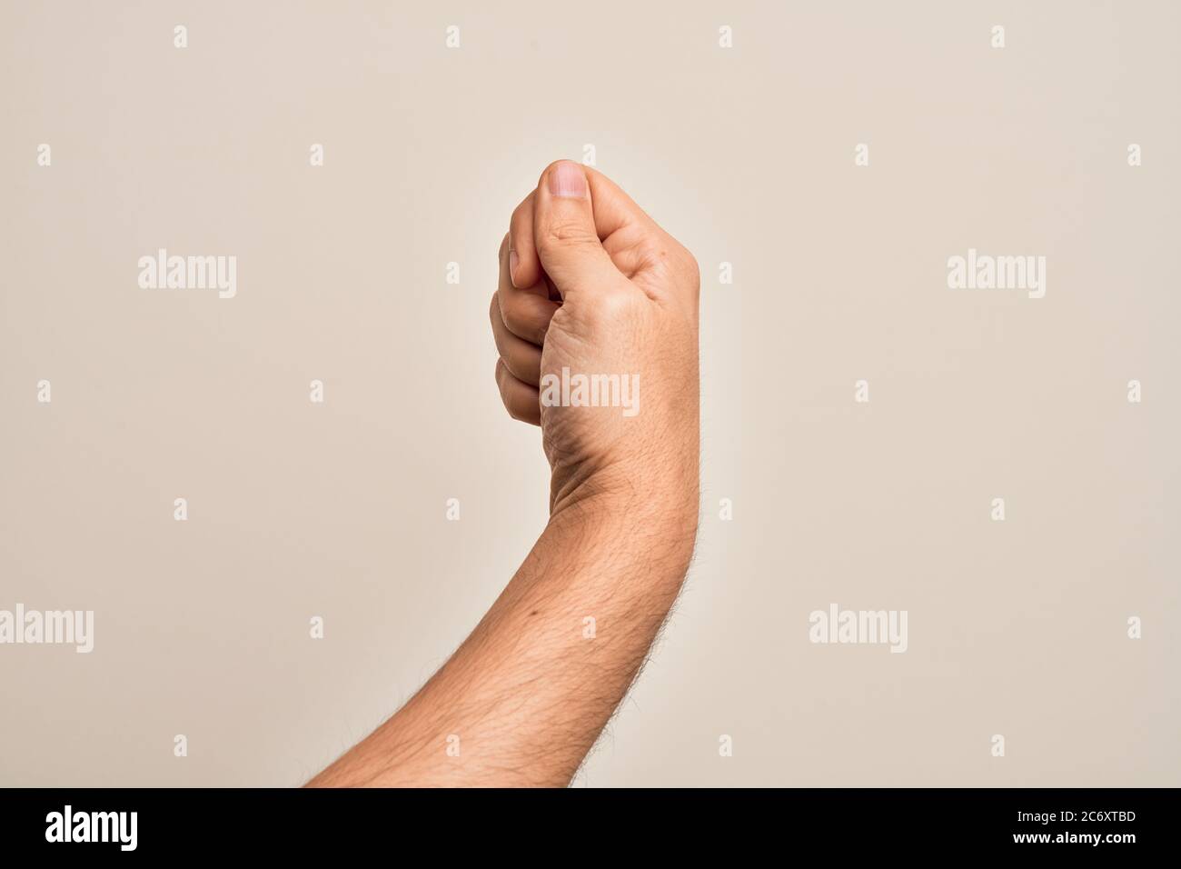 Hand of caucasian young man showing fingers over isolated white ...