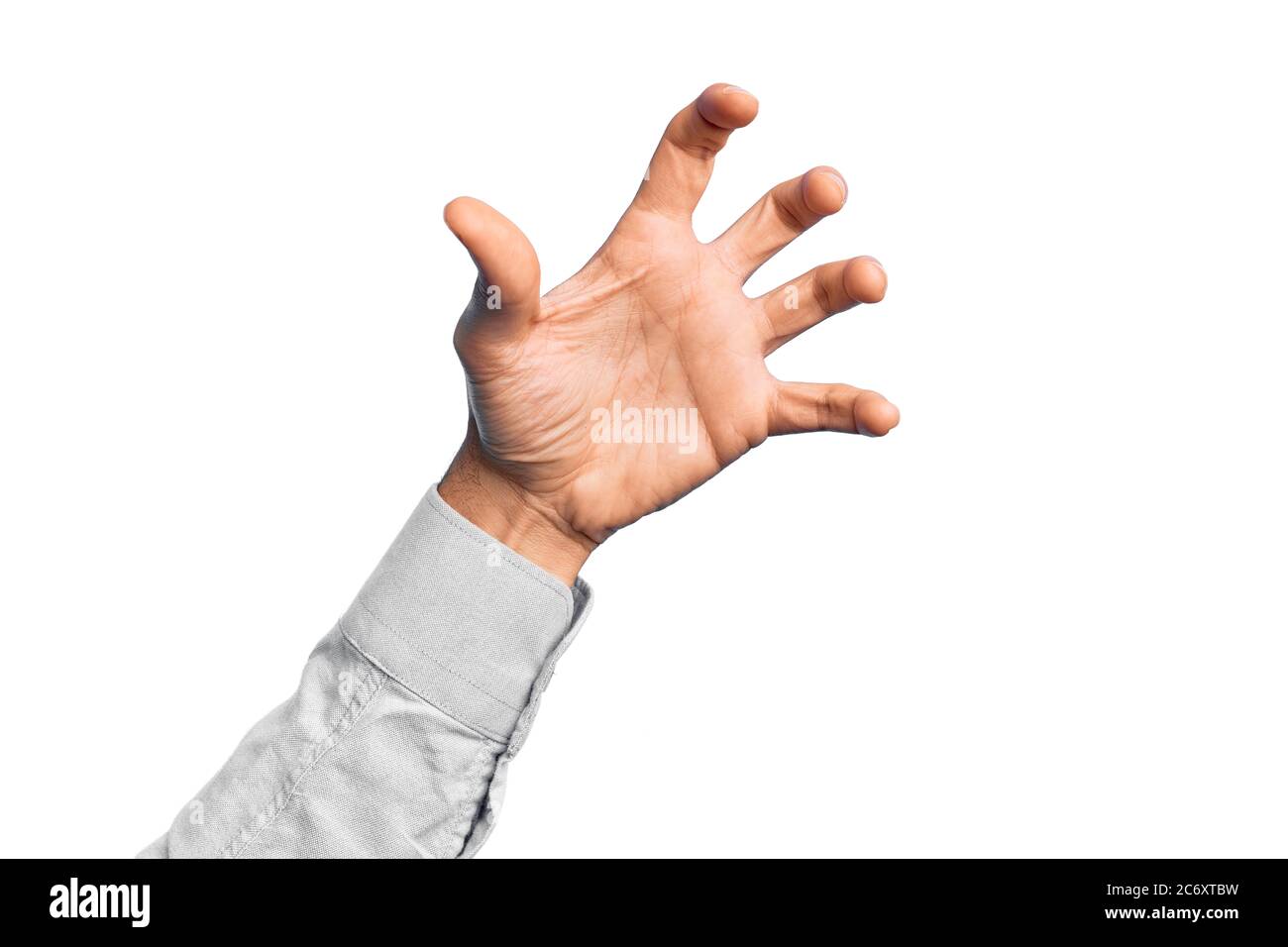 Hand of caucasian young man showing fingers over isolated white ...