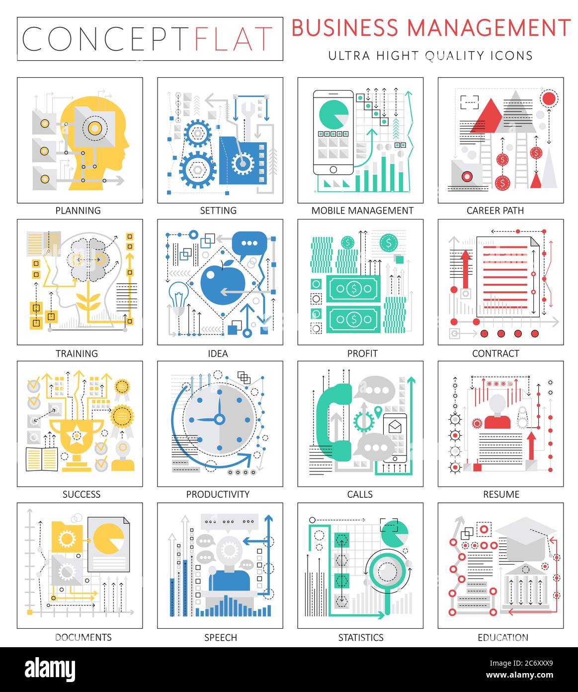 Infographics mini concept Business management icons for web. Premium ...