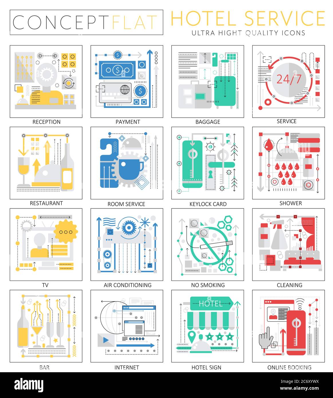 Infographics mini concept Hotel service icons for web. Premium quality ...