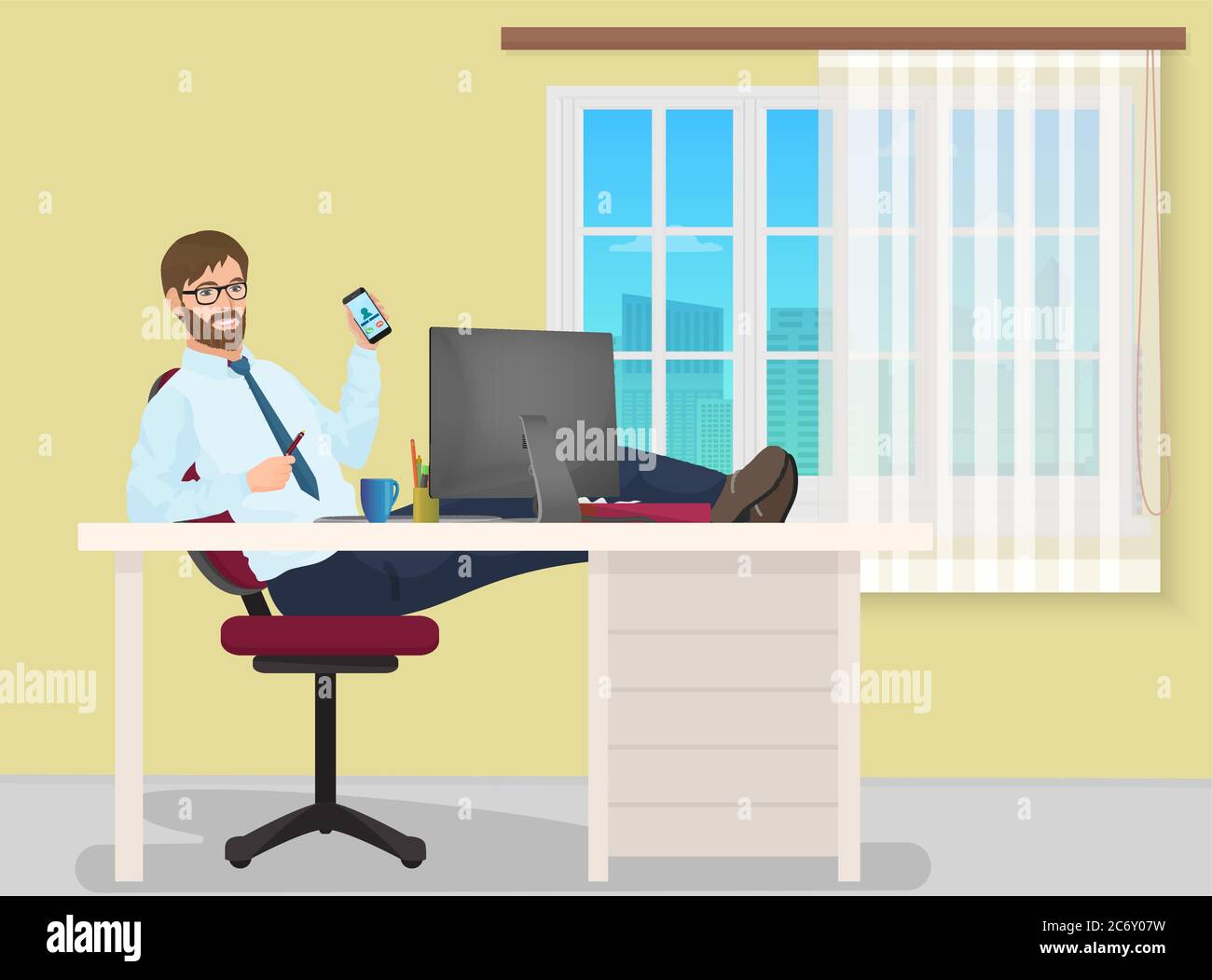 Business man sits on Stock Vector Images - Alamy