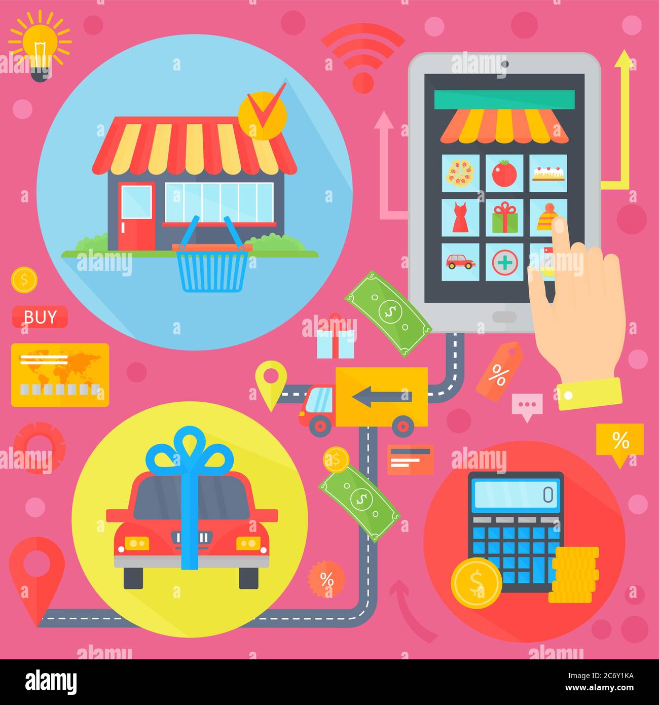 Online shopping, mobile marketing and digital marketing infographics ...