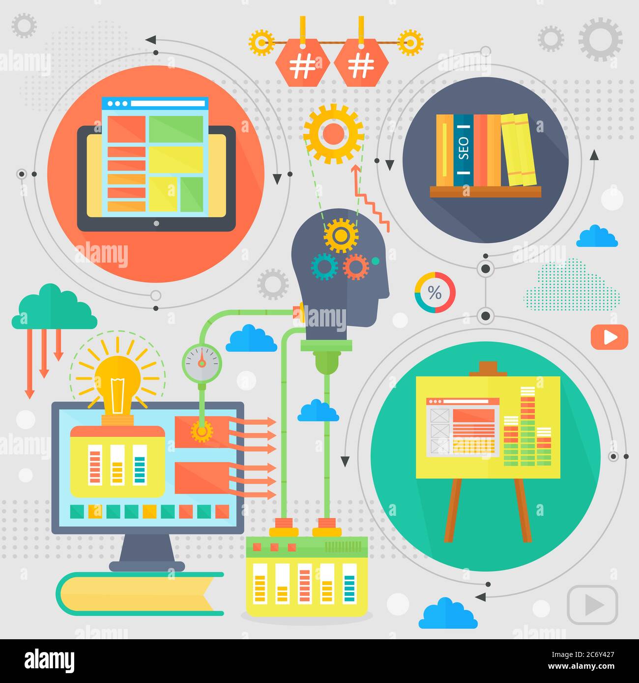 SEO and development concept design infographics template icons in ...