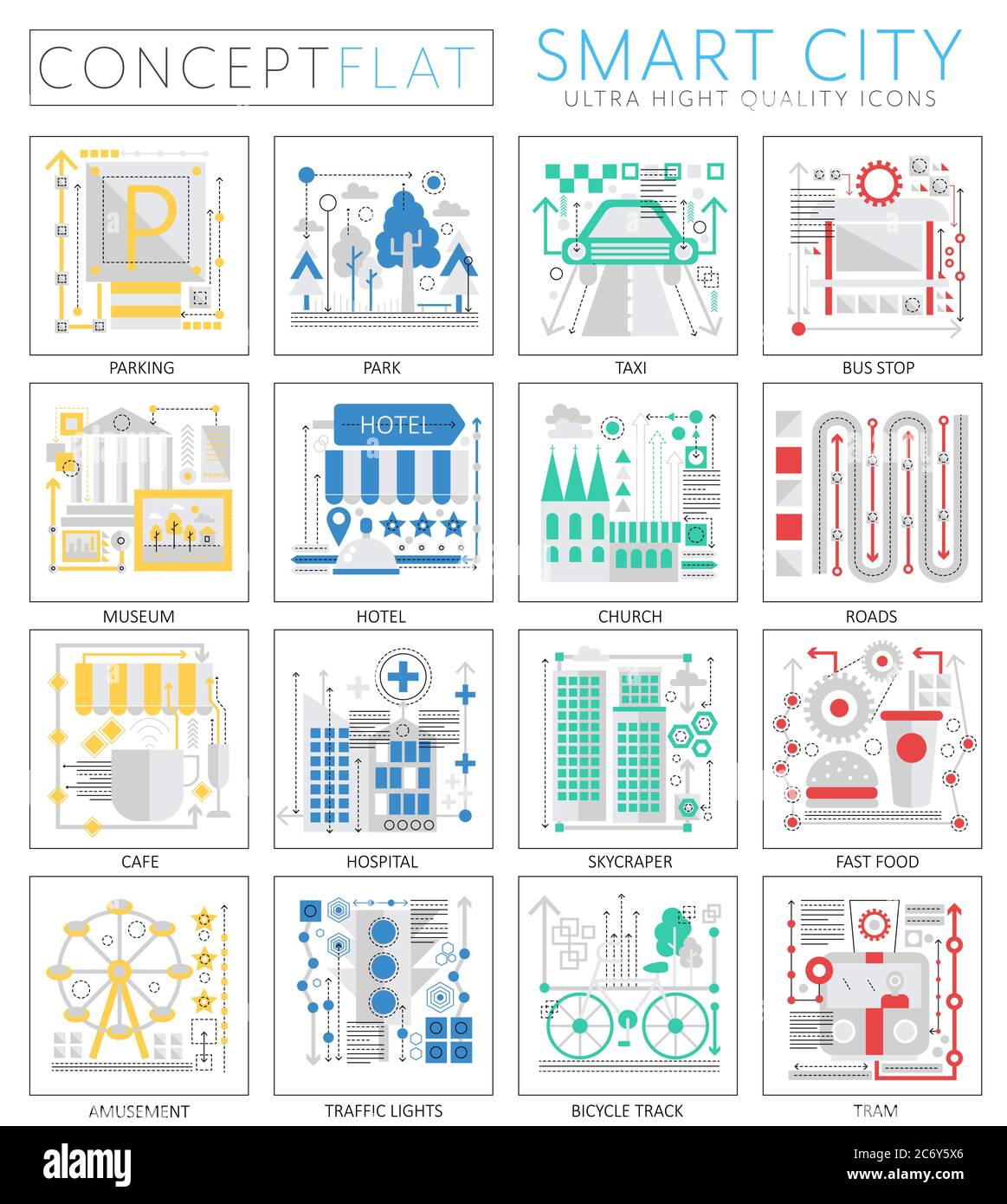Infographics mini concept Smart modern city elements icons for web ...