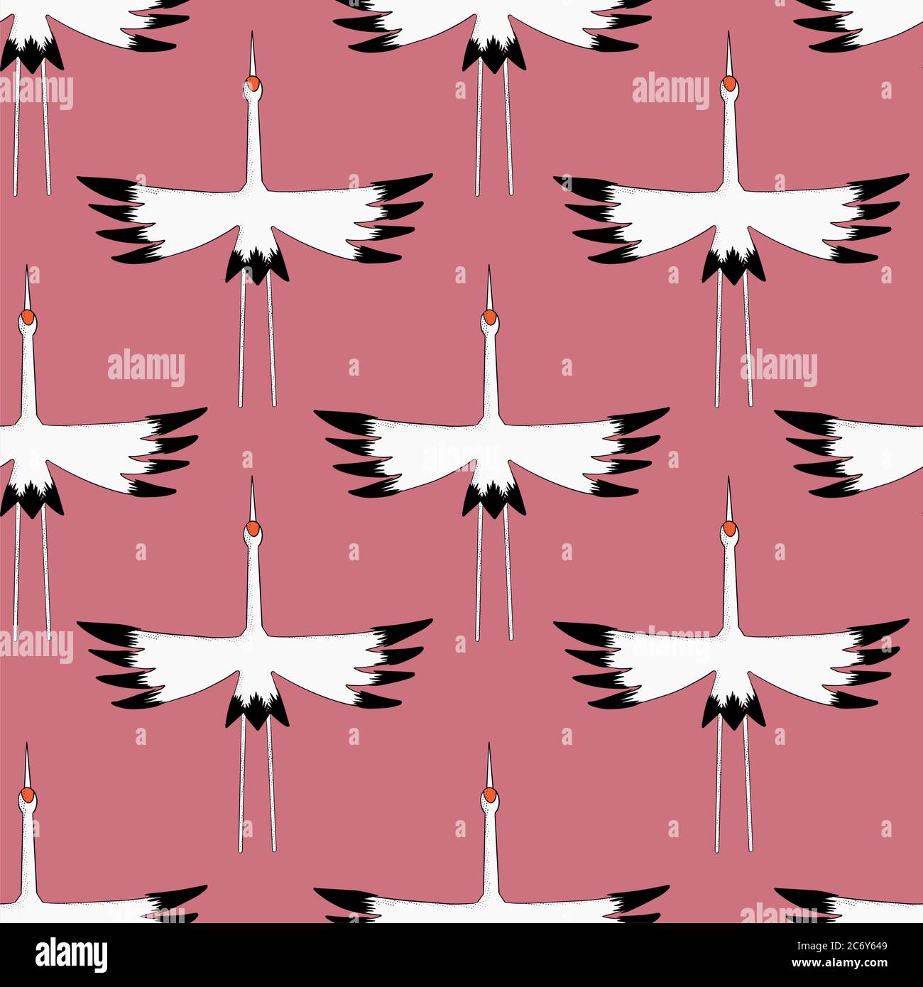 Vector simple Crane bird illustration seamless pattern Stock Vector ...