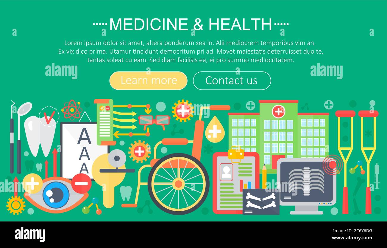 Medicine and health design concept set with healthcare medicine devices ...