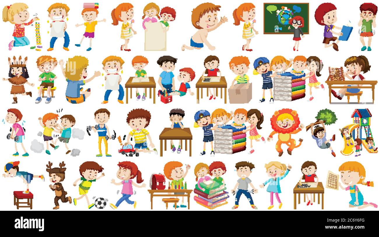 Set of cute kids cartoon character illustration Stock Vector Image ...