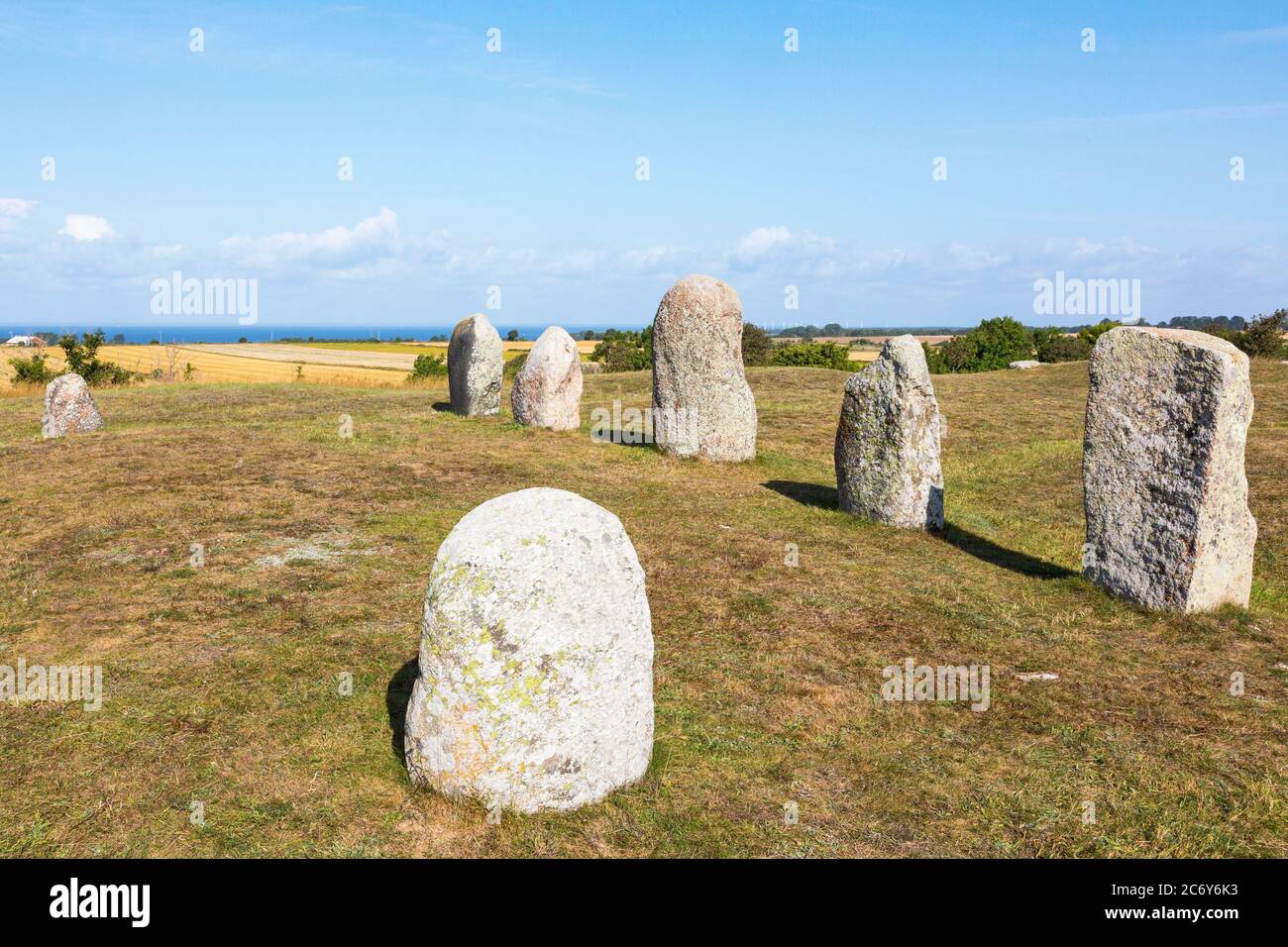 Ancient monuments with stone ship on a field Stock Photo - Alamy