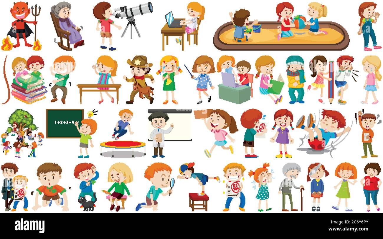 Set of cute kids cartoon character illustration Stock Vector Image ...