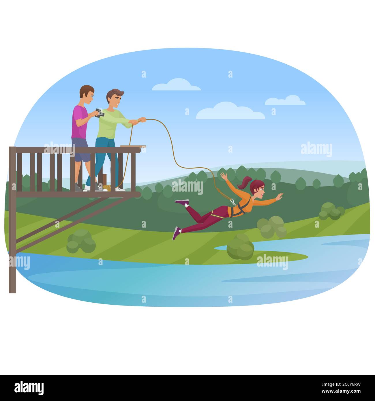 Woman doing bungee jumping with the friends vector illustration Stock ...