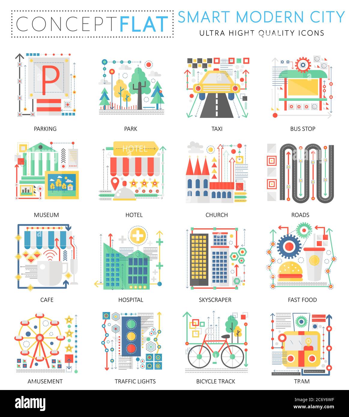 Infographics mini concept Smart modern city elements icons for web ...
