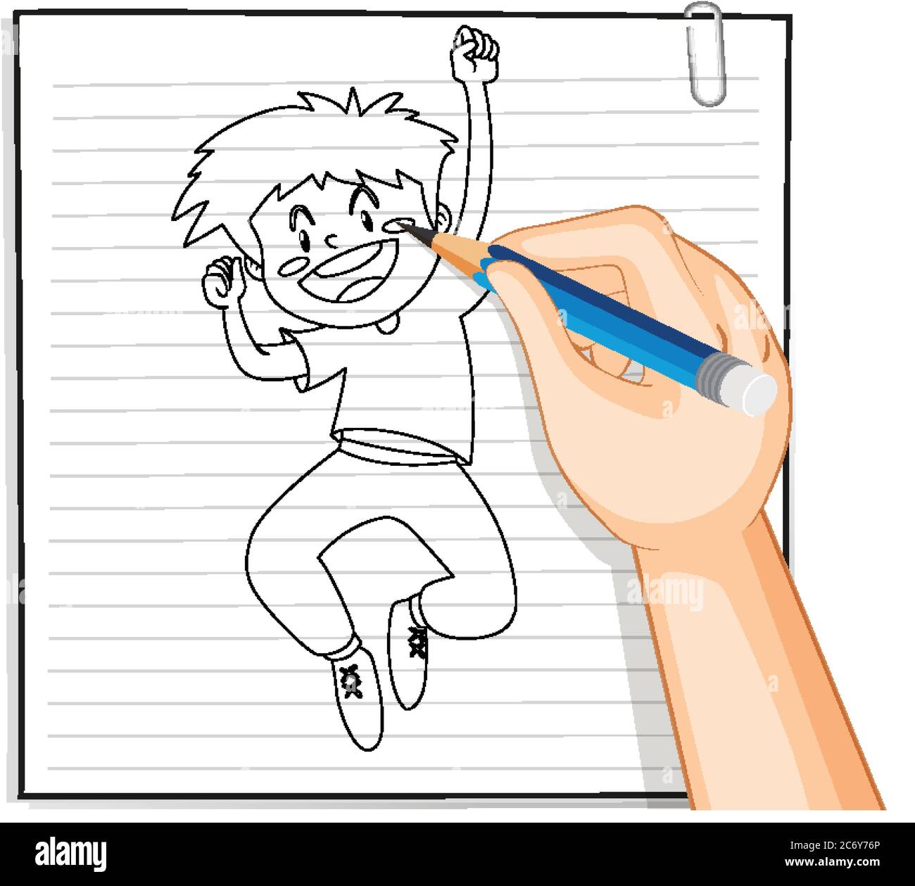 Hand writing of happy young man outline illustration Stock Vector Image ...