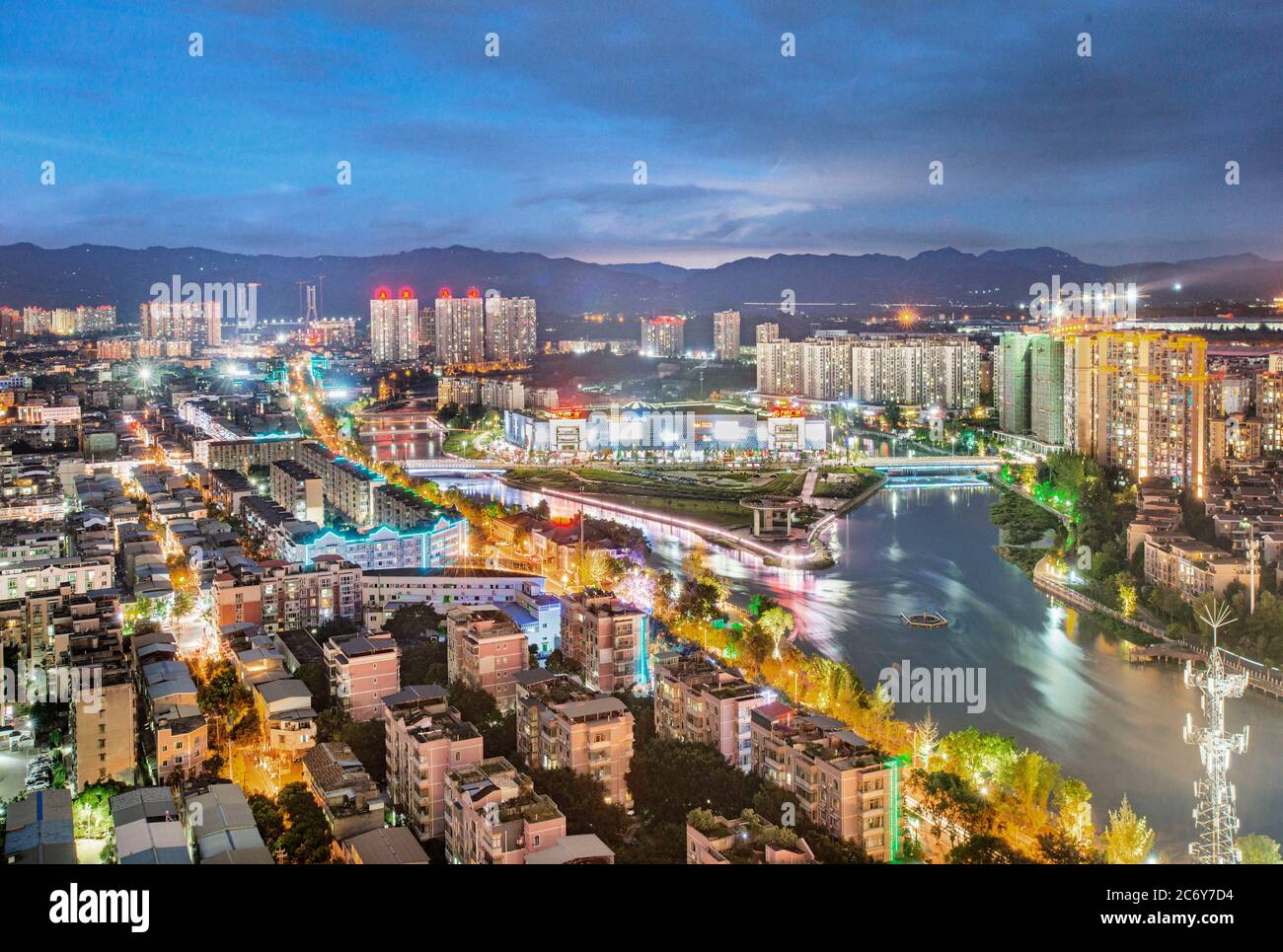 Aerial view of Jintang county in Chengdu city, southwest China's ...