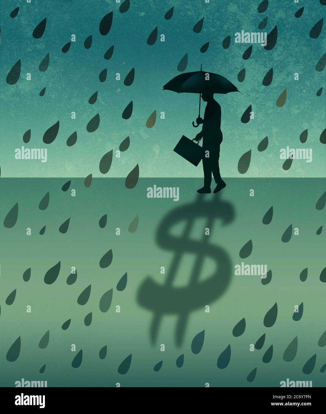 A businessman and stock investor protects his wealth shown as a dollar ...