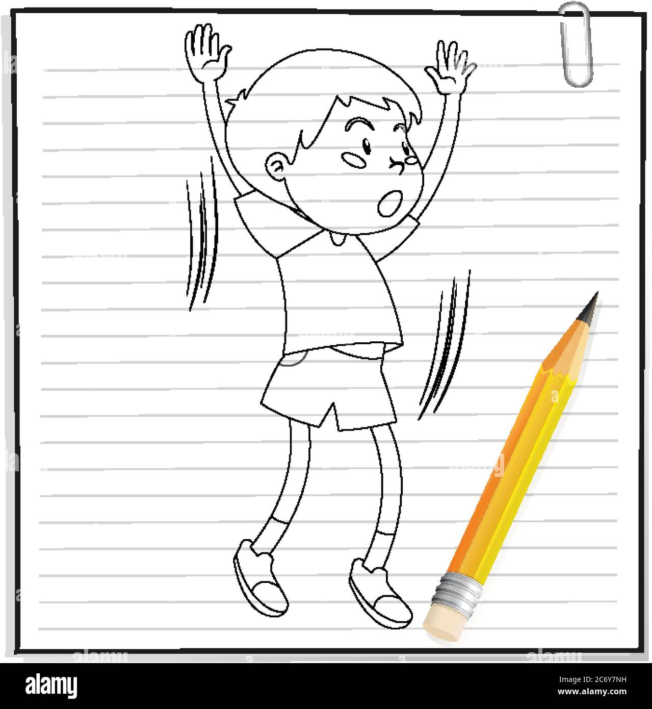 Hand writing of boy jumping outline illustration Stock Vector Image ...