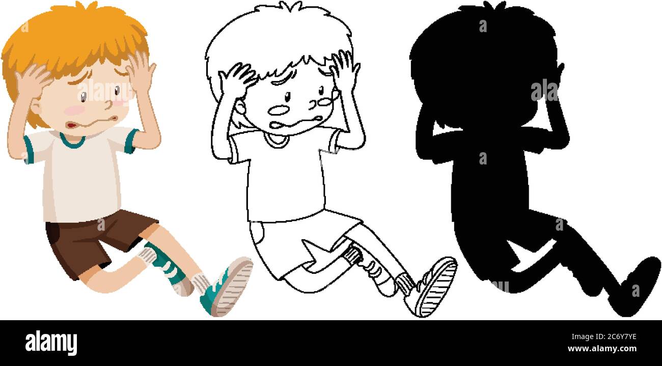 Sad Cartoon Boy Hiding