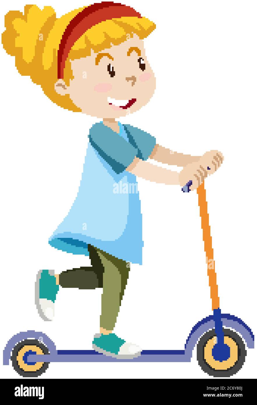 A girl riding on scooter with happy mood cartoon style isolated ...