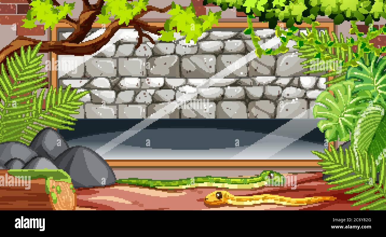 Blank stone wall in the zoo scene with snakes illustration Stock Vector ...