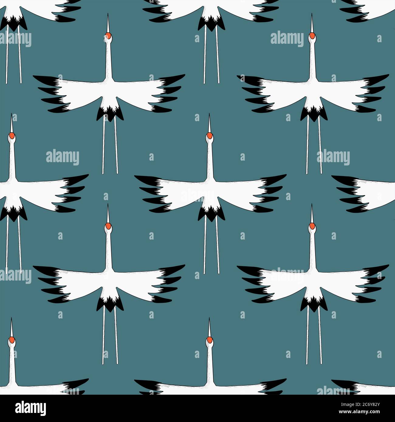 Vector simple Crane bird illustration seamless pattern Stock Vector ...
