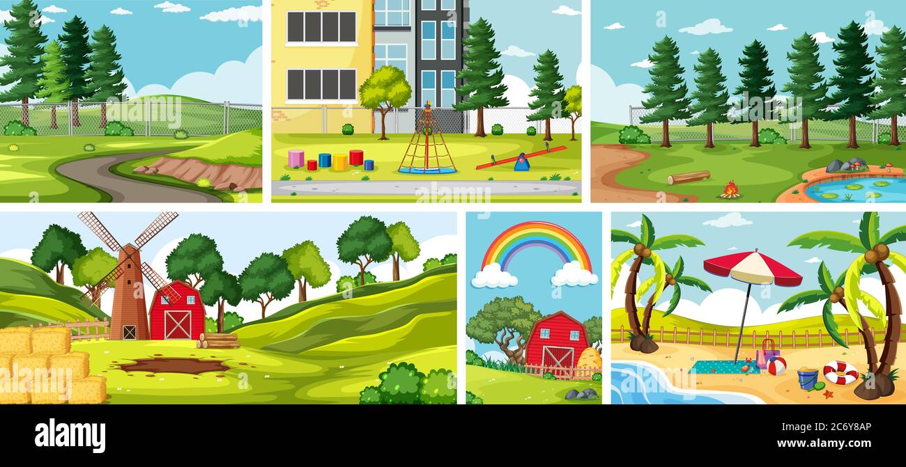 Six nature scenes with different locations illustration Stock Vector ...