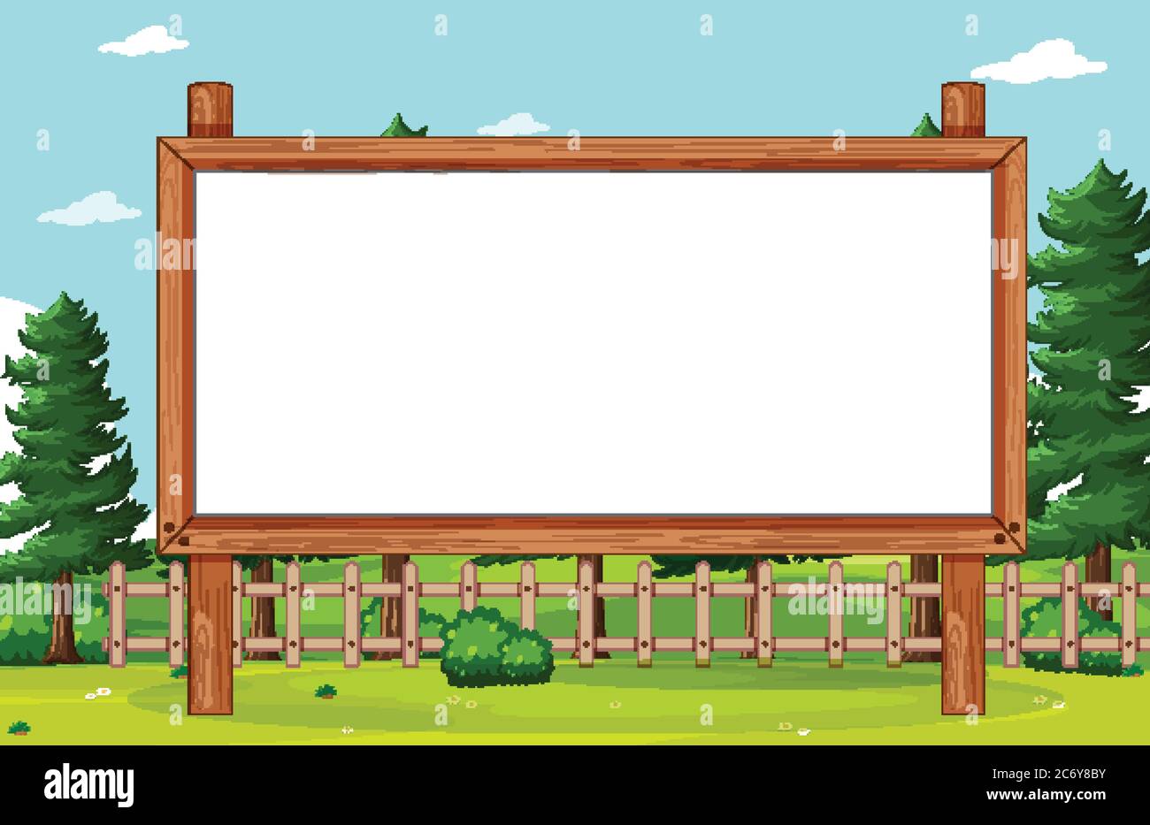 Empty banner board in nature park scenery illustration Stock Vector ...