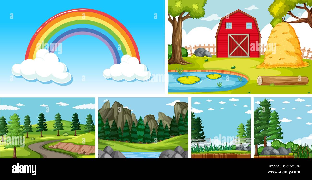 Six nature scenes with different locations illustration Stock Vector ...