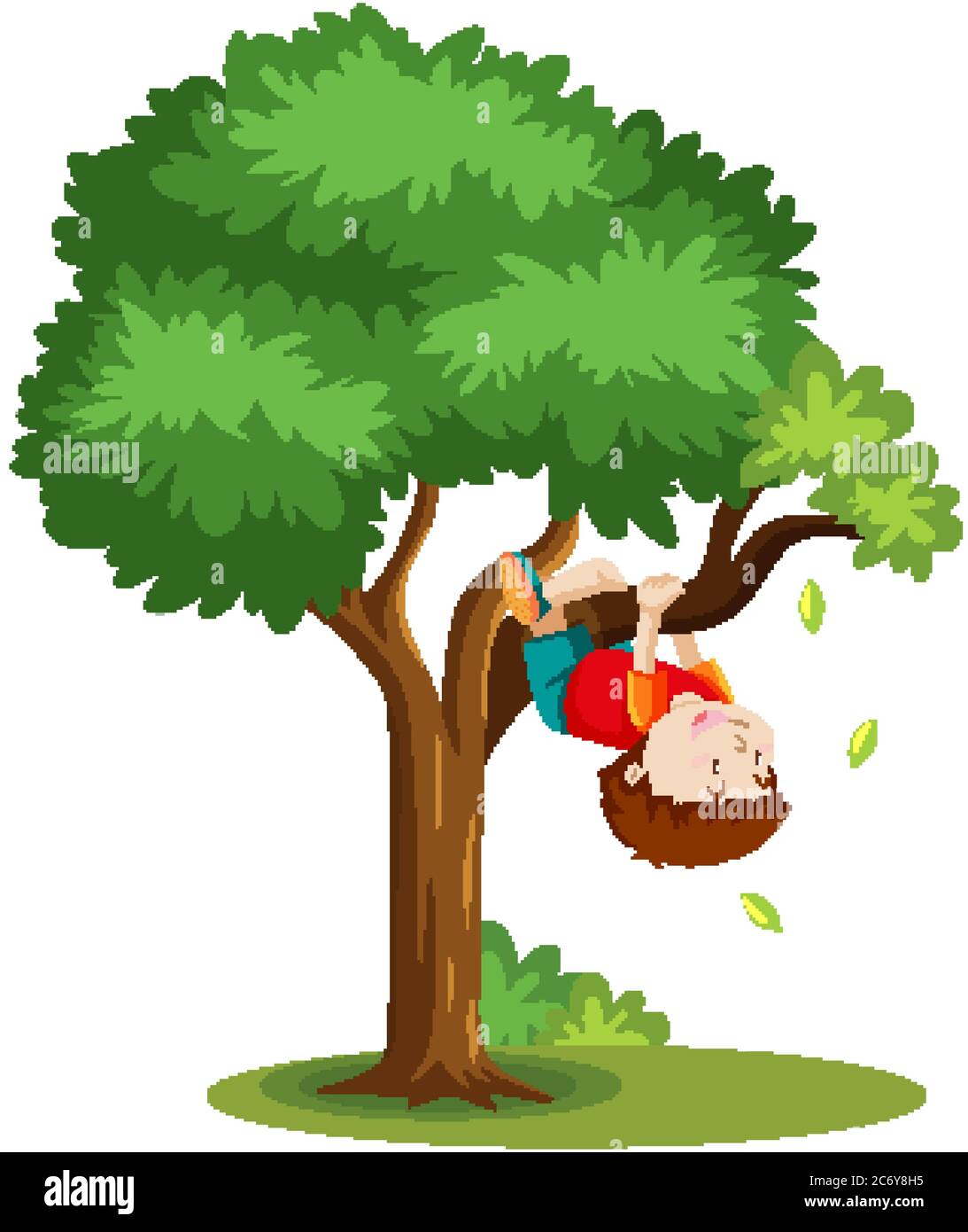 Boy climbing the tree cartoon style isolated on white background ...