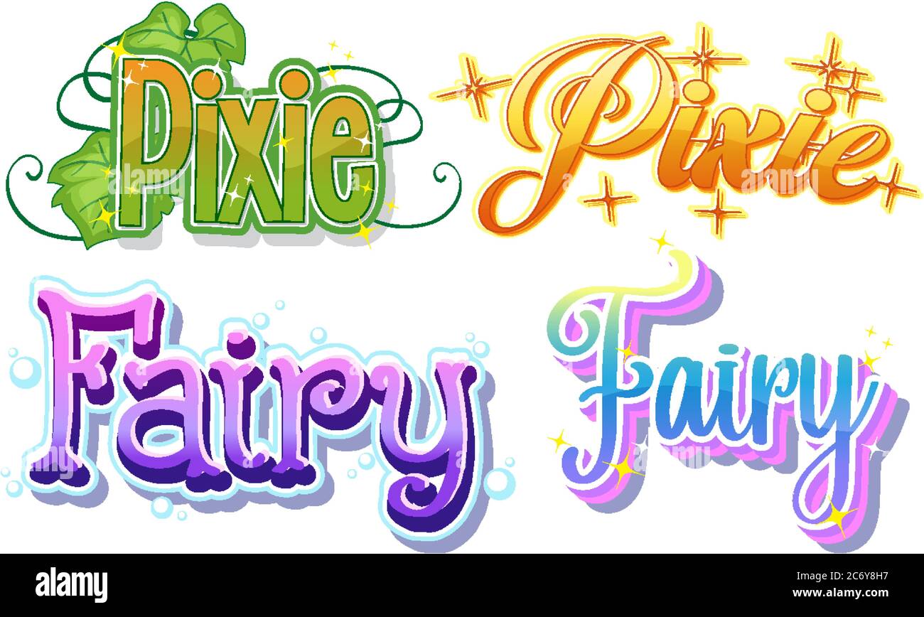 Set of fairy and pixie logos on white background illustration Stock ...