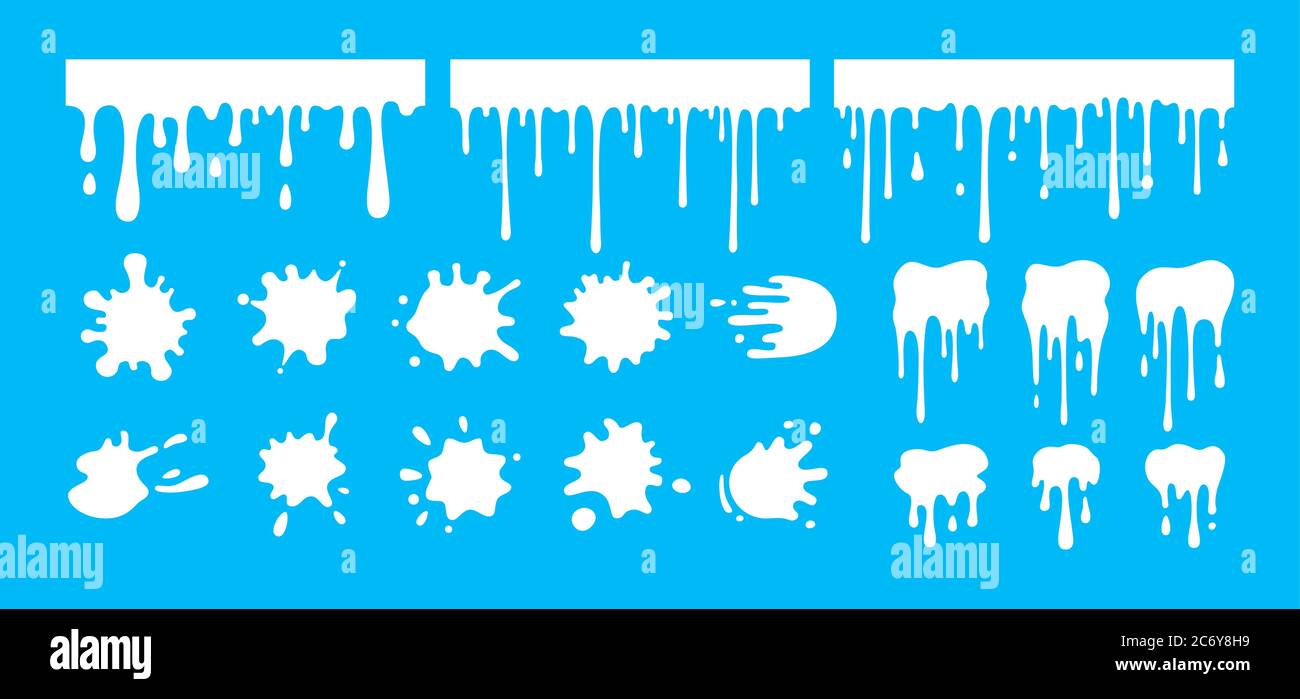 Milk drip splatters blob, cartoon collection. White yogurt, cream ...